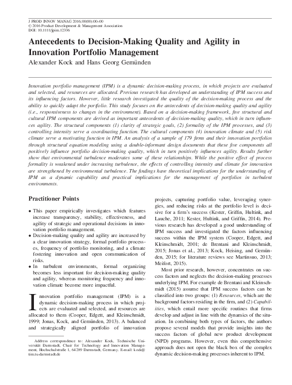 (PDF) Antecedents to Decision‐Making Quality and Agility in Innovation ...