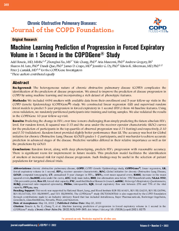 (PDF) Machine Learning Prediction of Progression in Forced Expiratory ...