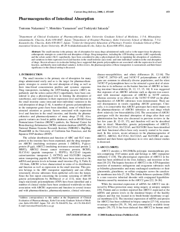 (PDF) Pharmacogenetics of Intestinal Absorption