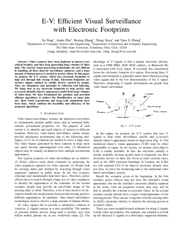 (PDF) E-V: Efficient visual surveillance with electronic footprints