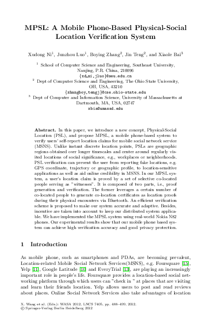 (PDF) MPSL: A Mobile Phone-Based Physical-Social Location Verification System
