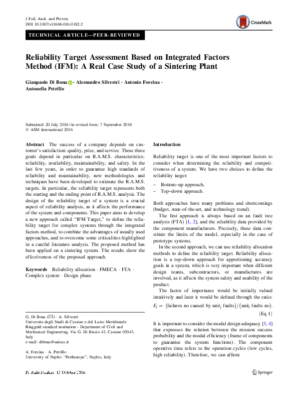Reliability Target Assessment Based on Integrated Factors Method (IFM): A Real Case Study of a ...