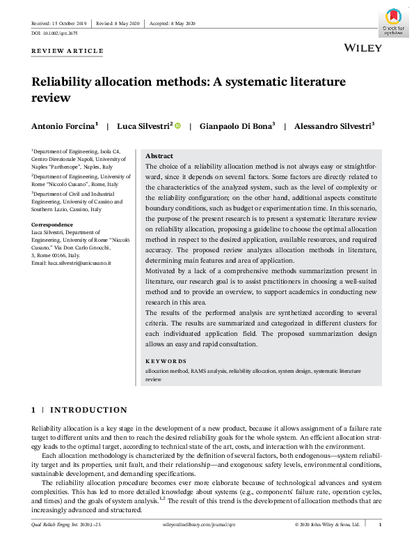 (PDF) Reliability allocation methods: A systematic literature review