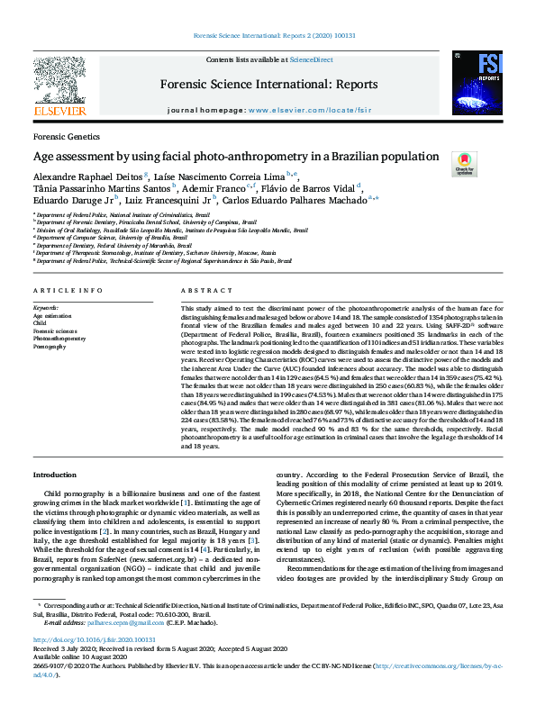 (PDF) Age assessment by using facial photo-anthropometry in a Brazilian ...