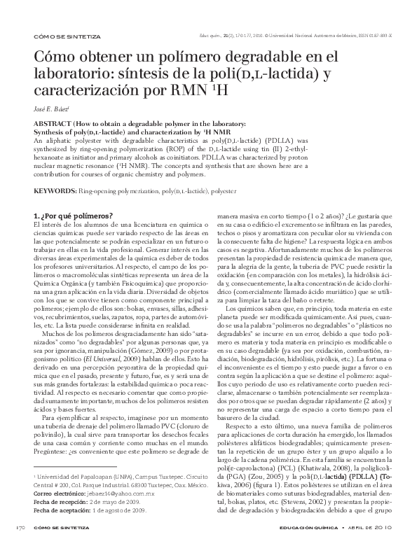 (PDF) Cómo obtener un polímero degradable en el laboratorio: síntesis ...