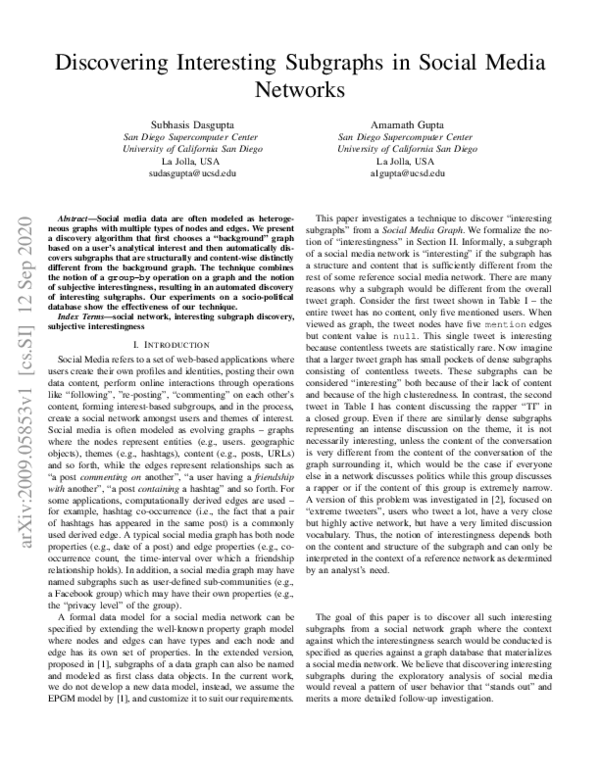 (PDF) Discovering Interesting Subgraphs in Social Media Networks