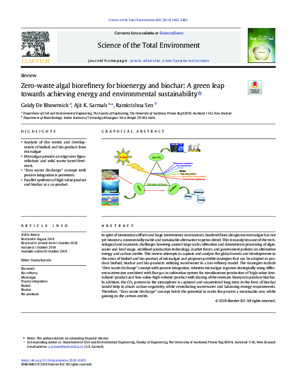 (PDF) Zero-waste algal biorefinery for bioenergy and biochar: A green leap towards achieving ...