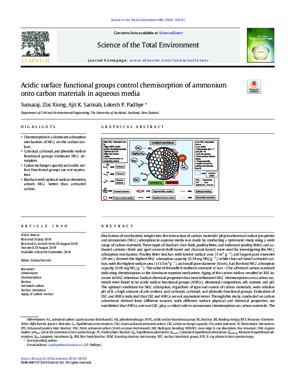 (PDF) Acidic surface functional groups control chemisorption of ammonium onto carbon materials ...