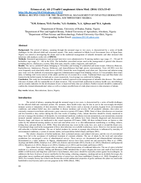 (PDF) Herbal Recipes Used for the Traditional Management of Infantile ...