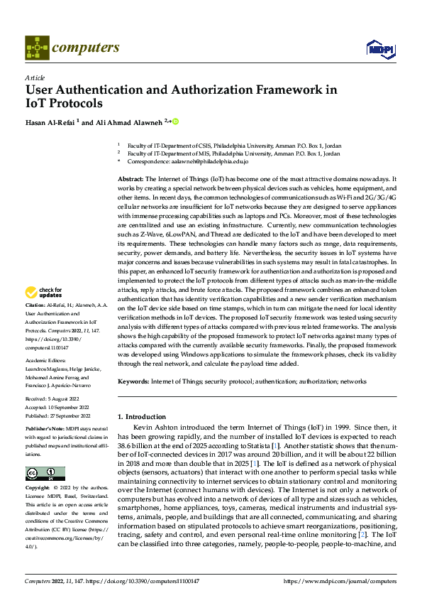 Pdf User Authentication And Authorization Framework In Iot Protocols
