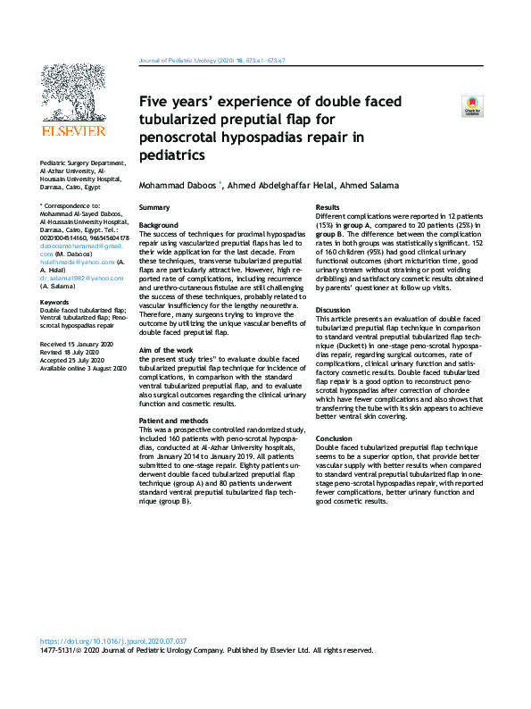 (PDF) Five years’ experience of double faced tubularized preputial flap ...