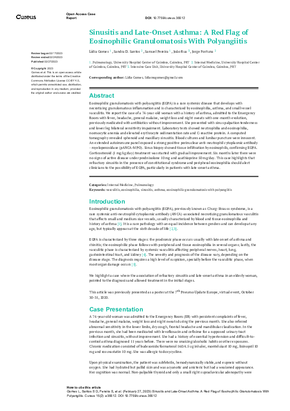 (PDF) Sinusitis and Late-Onset Asthma: A Red Flag of Eosinophilic ...