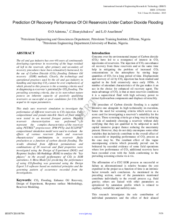 (PDF) Prediction of Recovery Performance of Oil Reservoirs Under Carbon ...