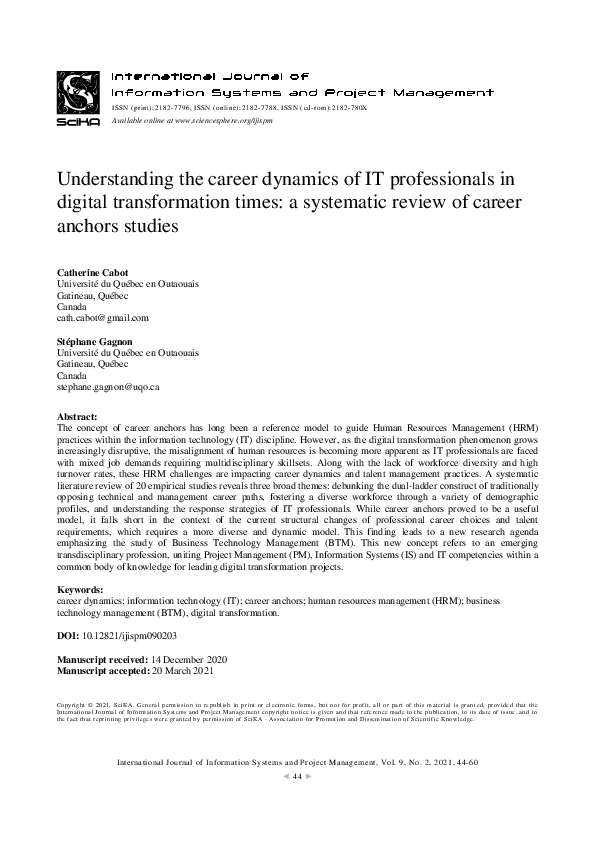 (PDF) Understanding the career dynamics of IT professionals in digital transformation times: a ...