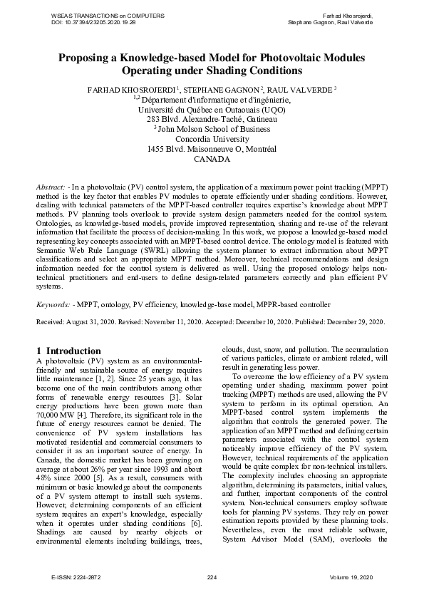 (PDF) Proposing a Knowledge-based Model for Photovoltaic Modules Operating under Shading Conditions