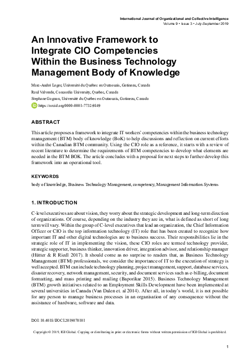 (PDF) An Innovative Framework to Integrate CIO Competencies Within the ...