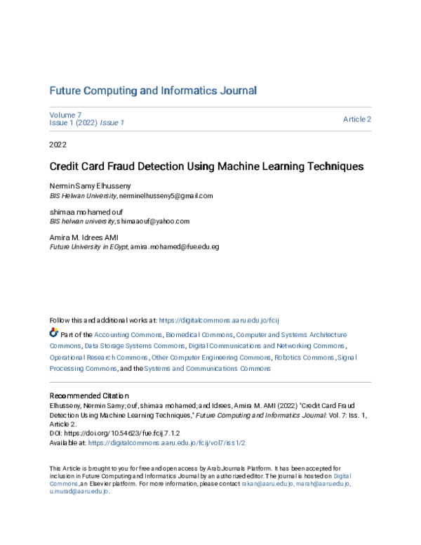 Pdf Credit Card Fraud Detection Using Machine Learning Techniques