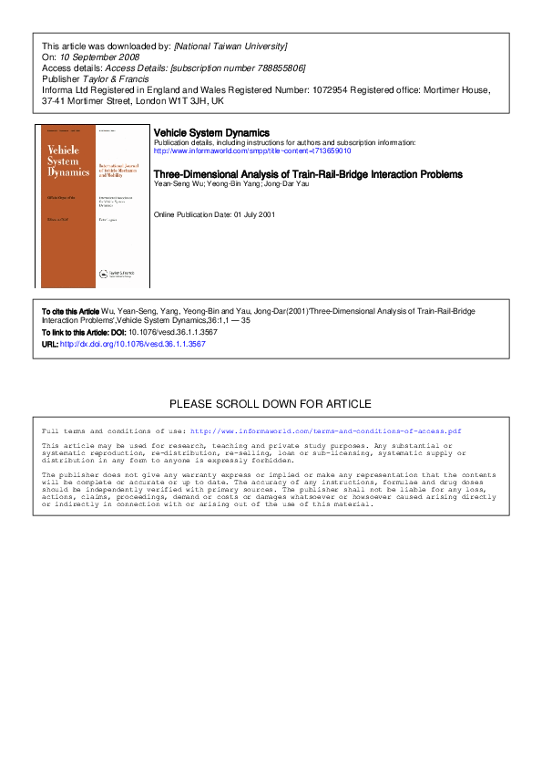 (PDF) Three-Dimensional Analysis of Train-Rail-Bridge Interaction Problems