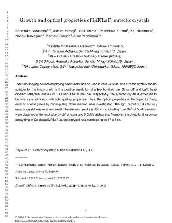 (PDF) Growth and optical properties of LiF/LaF3 eutectic crystals