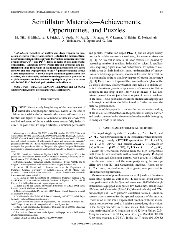 (PDF) Scintillator Materials—Achievements, Opportunities, and Puzzles