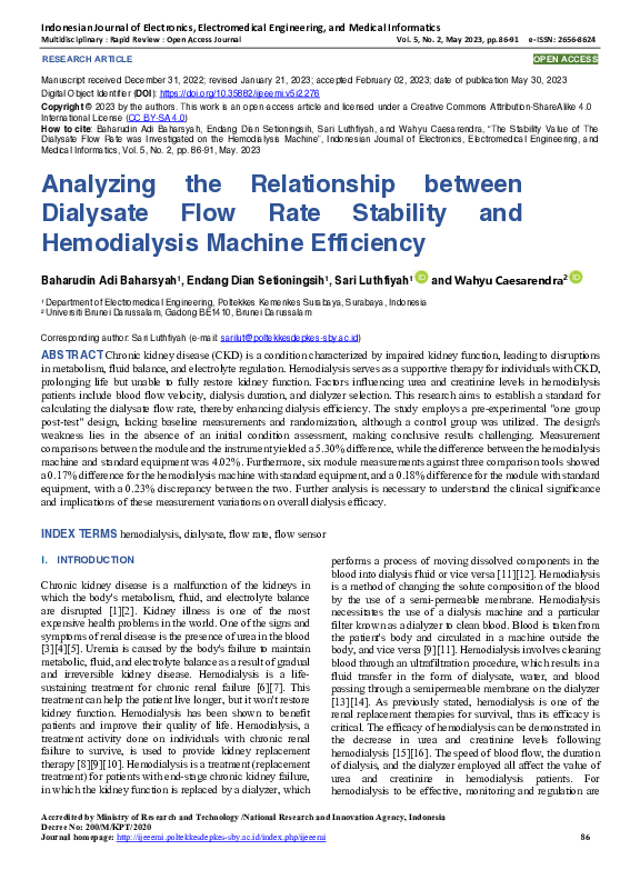 (PDF) Analyzing the Relationship between Dialysate Flow Rate Stability and Hemodialysis Machine ...