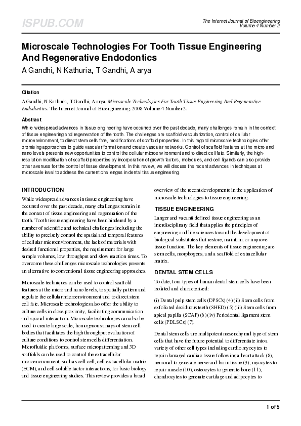 (PDF) Microscale Technologies For Tooth Tissue Engineering And ...