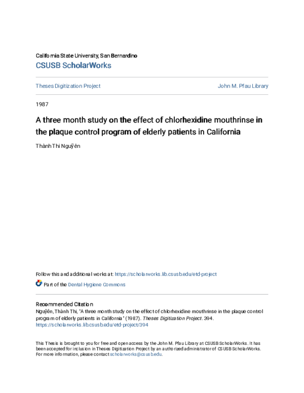 (PDF) A three month study on the effect of chlorhexidine mouthrinse in ...