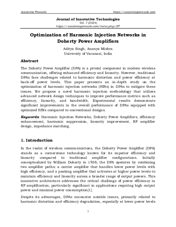 (PDF) Optimization of Harmonic Injection Networks in Doherty Power Amplifiers