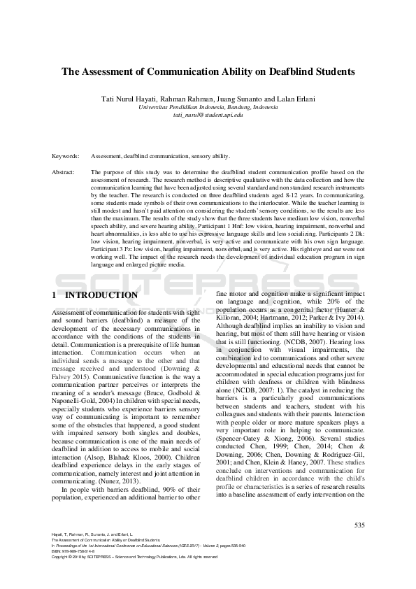 (PDF) The Assessment of Communication Ability on Deafblind Students
