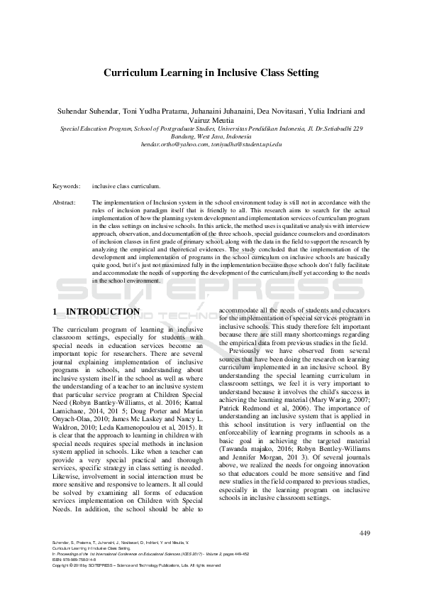(PDF) Curriculum Learning in Inclusive Class Setting