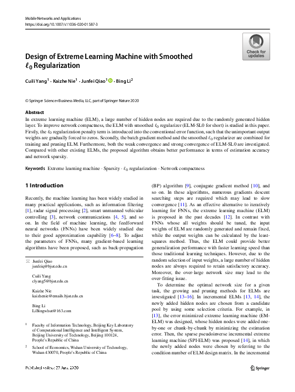 (PDF) Design of Extreme Learning Machine with Smoothed ℓ0 Regularization