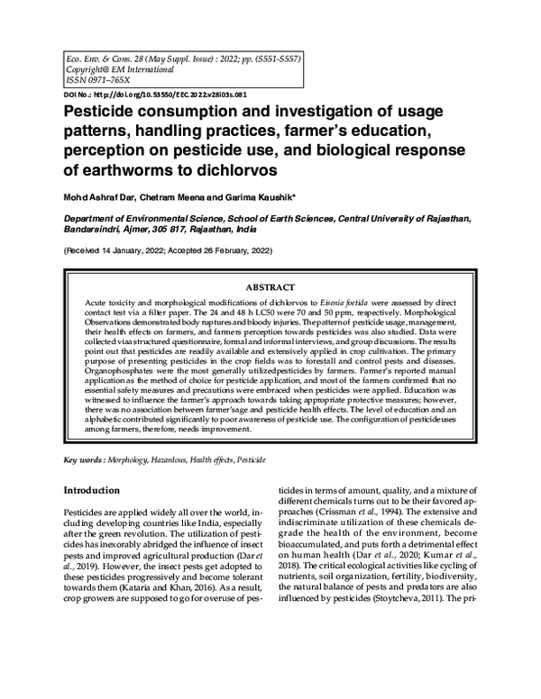 (PDF) Pesticide consumption and investigation of usage patterns, handling practices, farmer’s ...