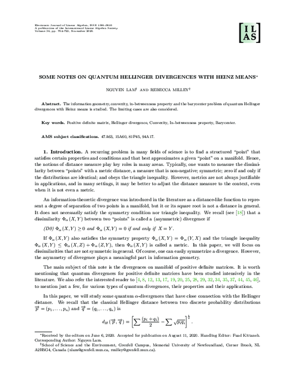 (PDF) Some notes on quantum Hellinger divergences with Heinz means