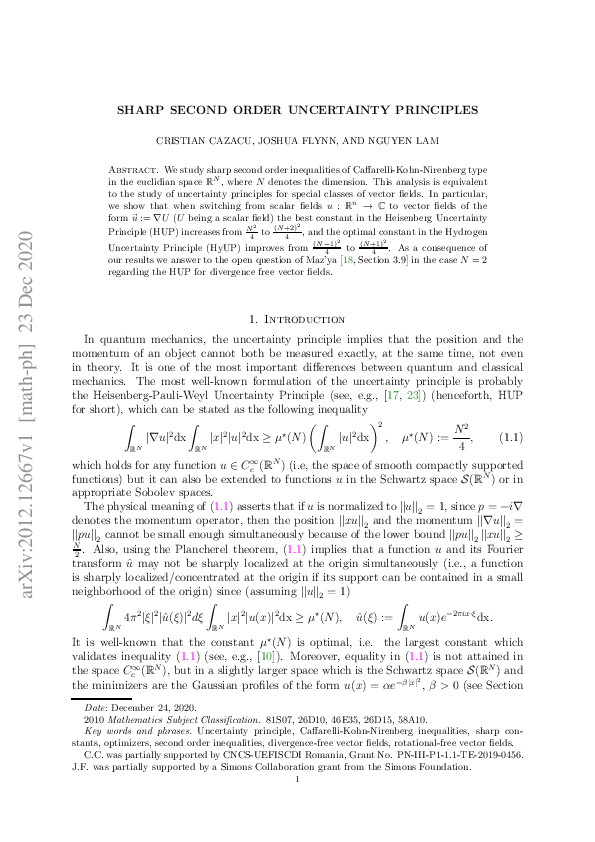 (PDF) Sharp second order uncertainty principles