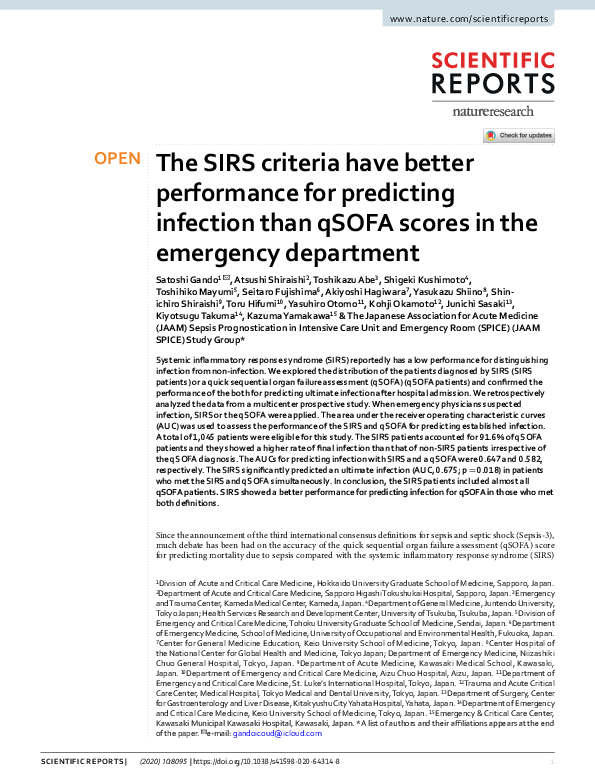 (PDF) The SIRS criteria have better performance for predicting ...