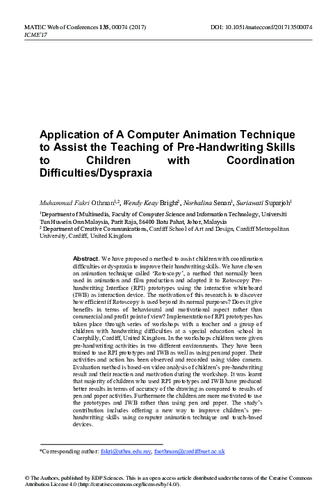 (PDF) Application of A Computer Animation Technique to Assist the ...