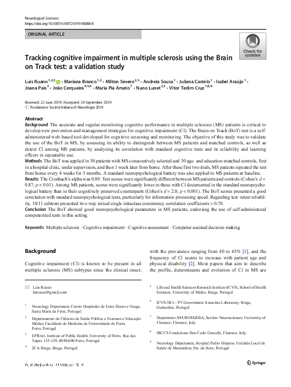 (PDF) Tracking cognitive impairment in multiple sclerosis using the ...