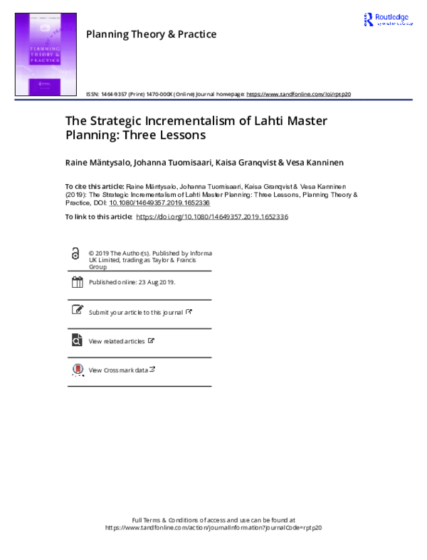 (PDF) The Strategic Incrementalism of Lahti Master Planning: Three Lessons