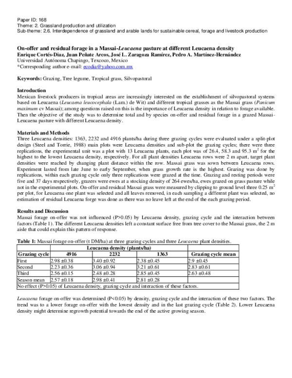(PDF) On-Offer and Residual Forage in a Massai- Leucaena Pasture at ...
