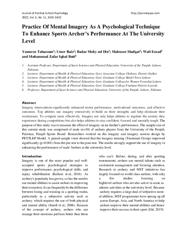 (PDF) Practice Of Mental Imagery As A Psychological Technique To ...