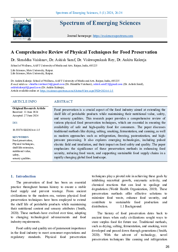 (PDF) A Comprehensive Review of Physical Techniques for Food Preservation