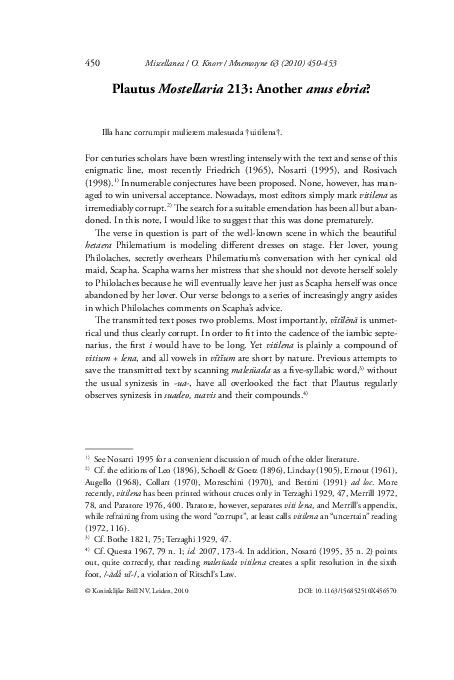 (PDF) Plautus Mostellaria 213: Another anus ebria
