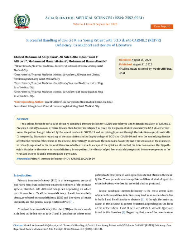 (PDF) Successful Handling of Covid-19 in a Young Patient with SCID due ...