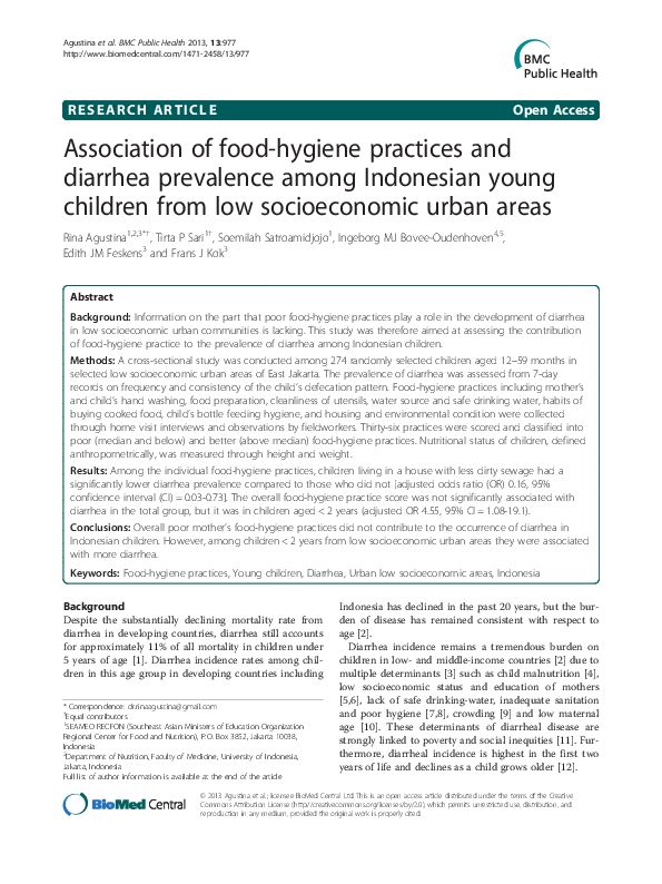 (PDF) Association of food-hygiene practices and diarrhea prevalence among Indonesian young ...