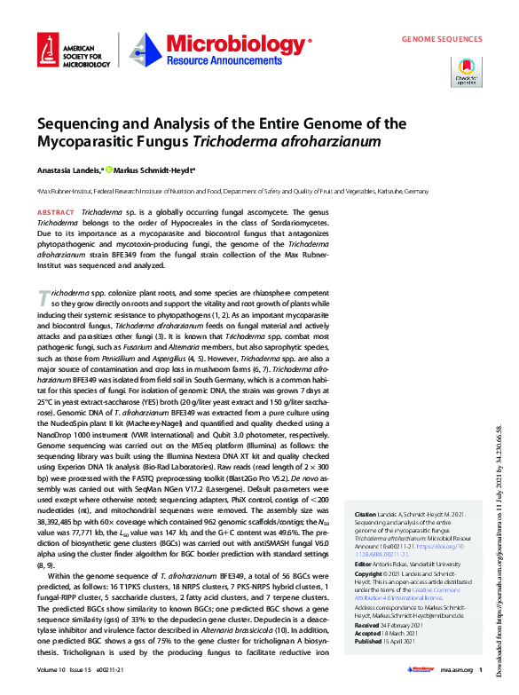 Pdf Sequencing And Analysis Of The Entire Genome Of The Mycoparasitic Fungus Trichoderma