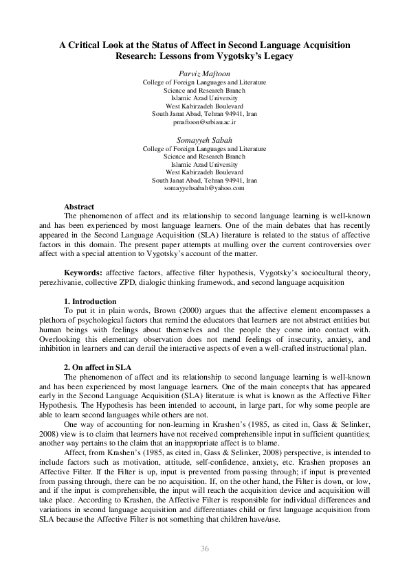 (PDF) BRAIN Journal - A Critical Look at the Status of Affect in Second ...