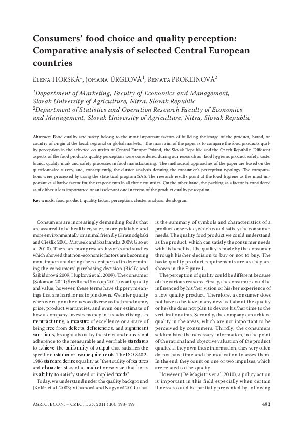 (PDF) Consumers' food choice and quality perception: Comparative ...
