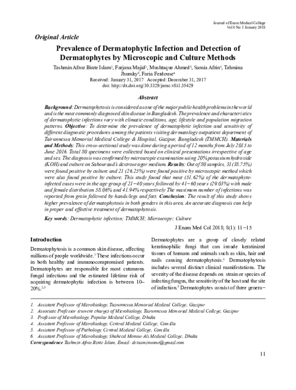 (PDF) Prevalence of Dermatophytic Infection and Detection of ...