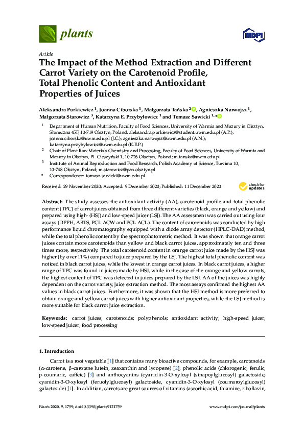 (PDF) The Impact of the Method Extraction and Different Carrot Variety on the Carotenoid Profile ...