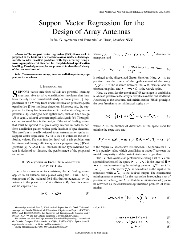(PDF) Support vector regression for the design of array antennas